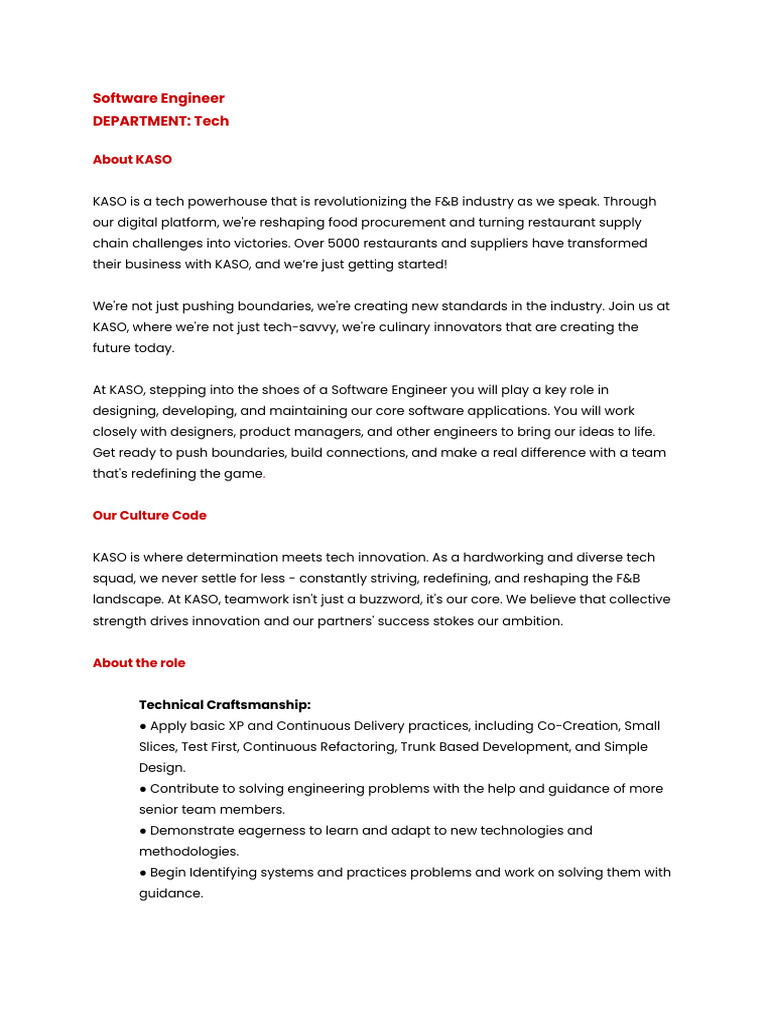 JD - Software Engineer - Docx 1 | PDF