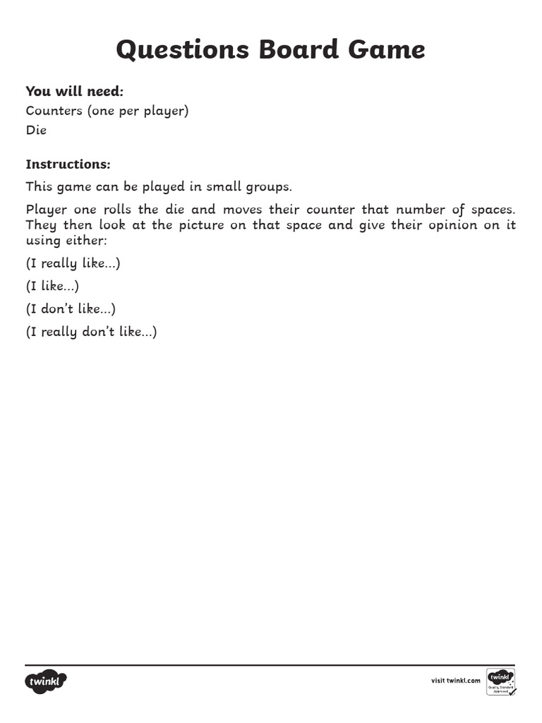 Food Preference Board Game Instructions | PDF