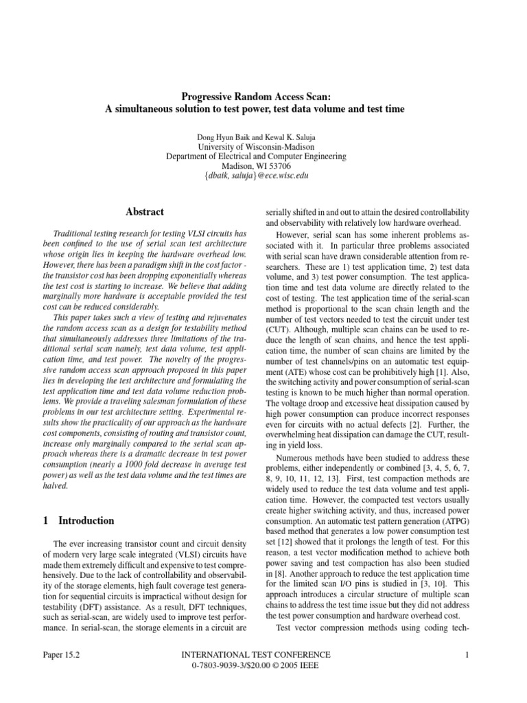 Progressive Random Access Scan A Simultaneous Solution To Test Power Test Data Volume And Test