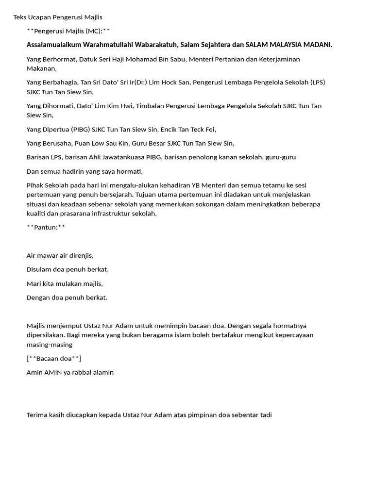 Teks Ucapan Pengerusi Majlis | PDF