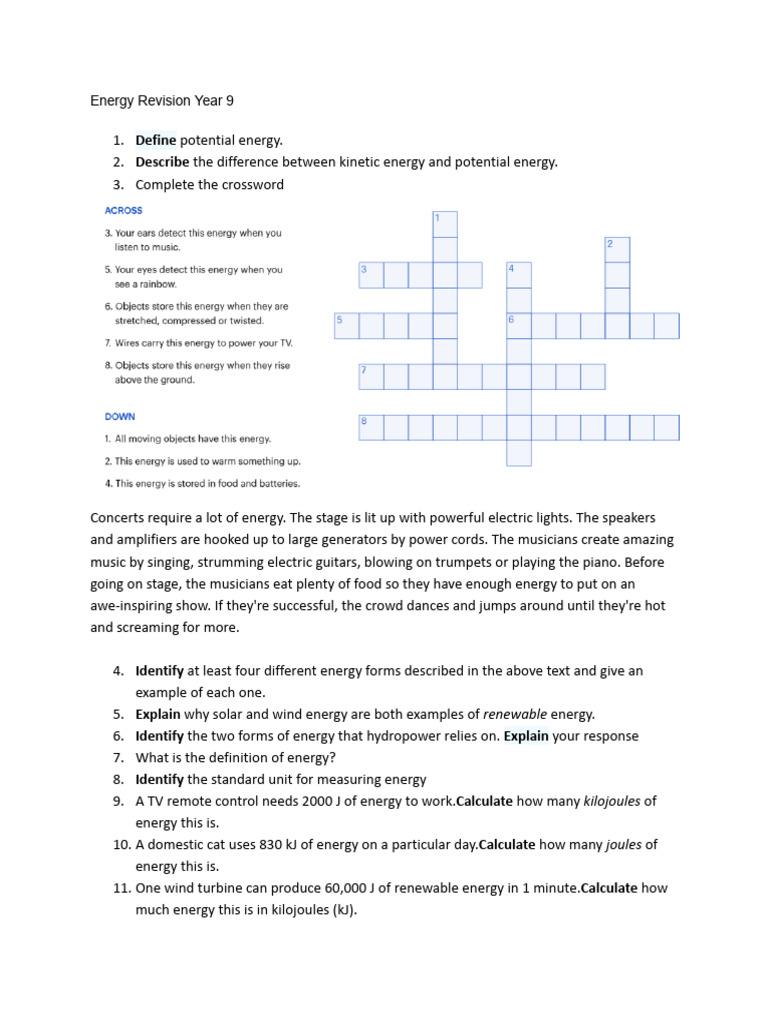Energy Revision Year 9 | PDF