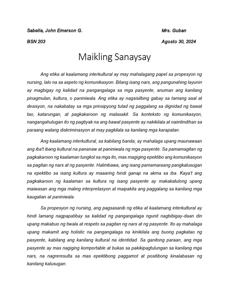 Maikling Sanaysay Fil 1 | PDF