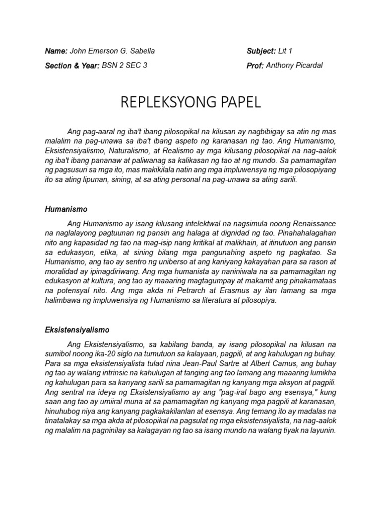 Reflection Paper LIT 1 | PDF