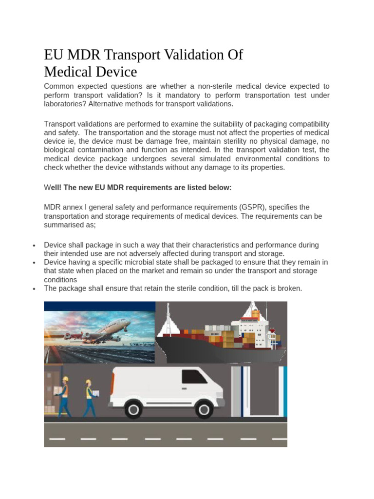 EU MDR Transport Validation Of Medical | PDF