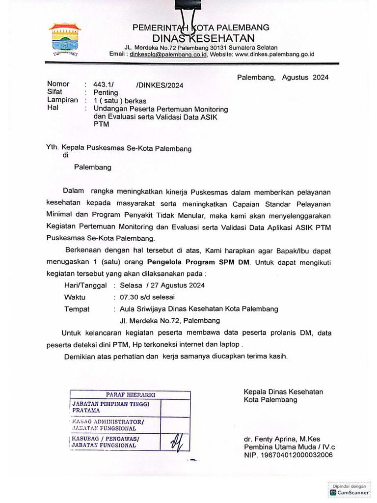 Surat Pertemuan Monev ASIK PTM DM | PDF