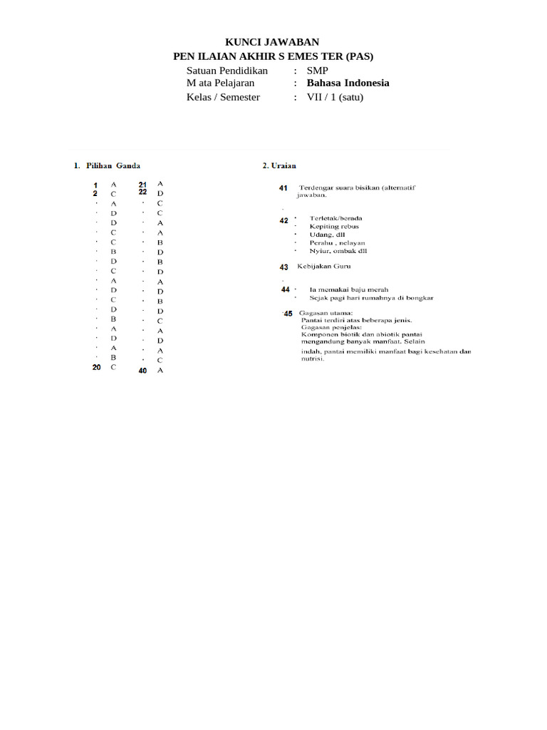 01 Kunci Jawaban Soal Bhs | PDF