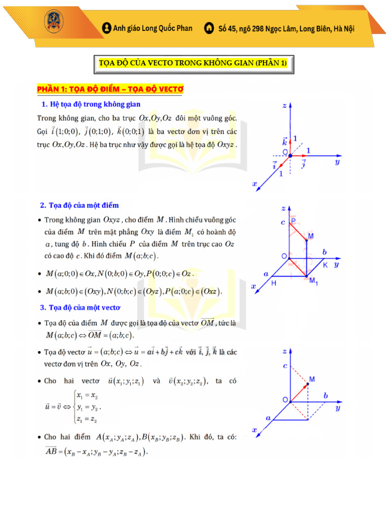 Toán 12- Biểu Thức Tọa Độ Của Vecto Trong Không Gian | PDF