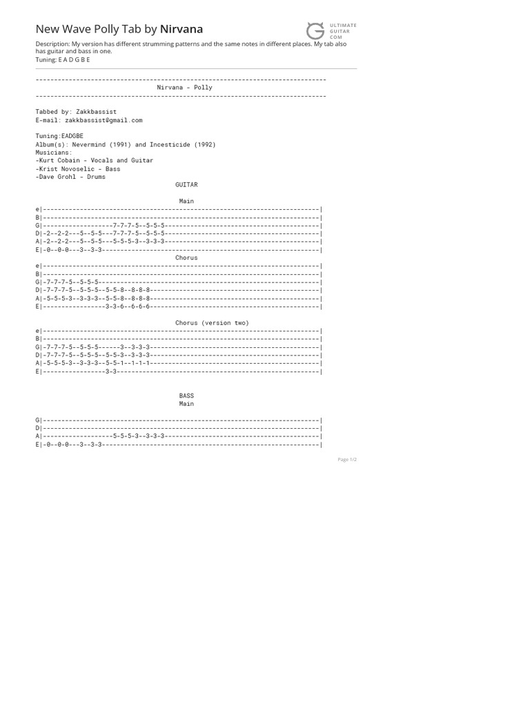 New Wave Polly Tab by Nirvanatabs at Ultimate Guitar Archive | PDF