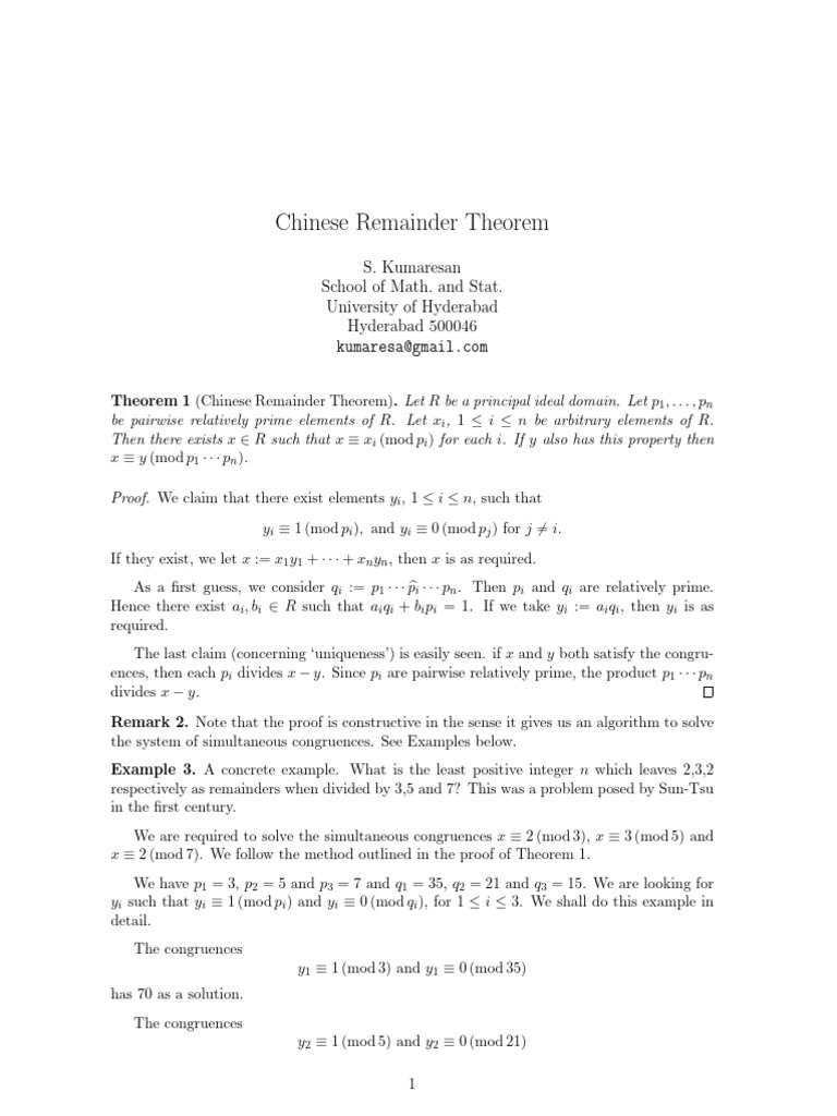 Chinese Remainder Theorem | PDF