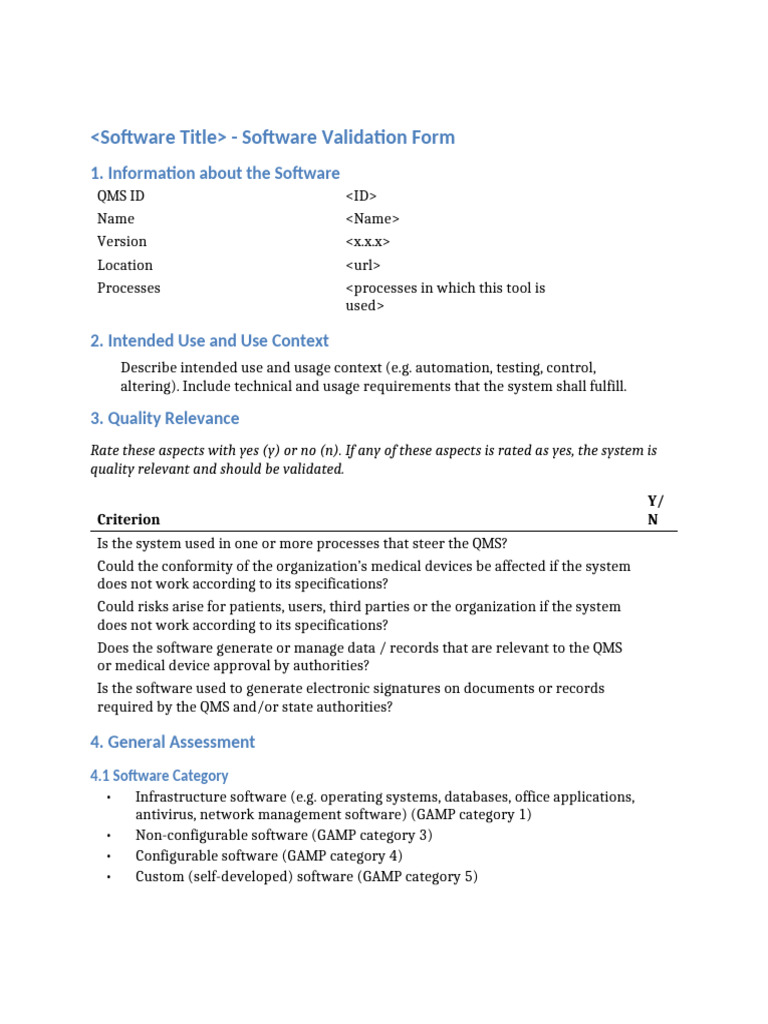 Software Validation Form | PDF