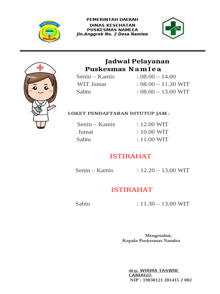 JADWAL PELAYANAN PUSKESMAS (Banner) | PDF