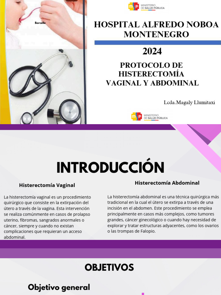 Protocolo de Histerectomía Vaginal y Abdominal Diapositivas | PDF