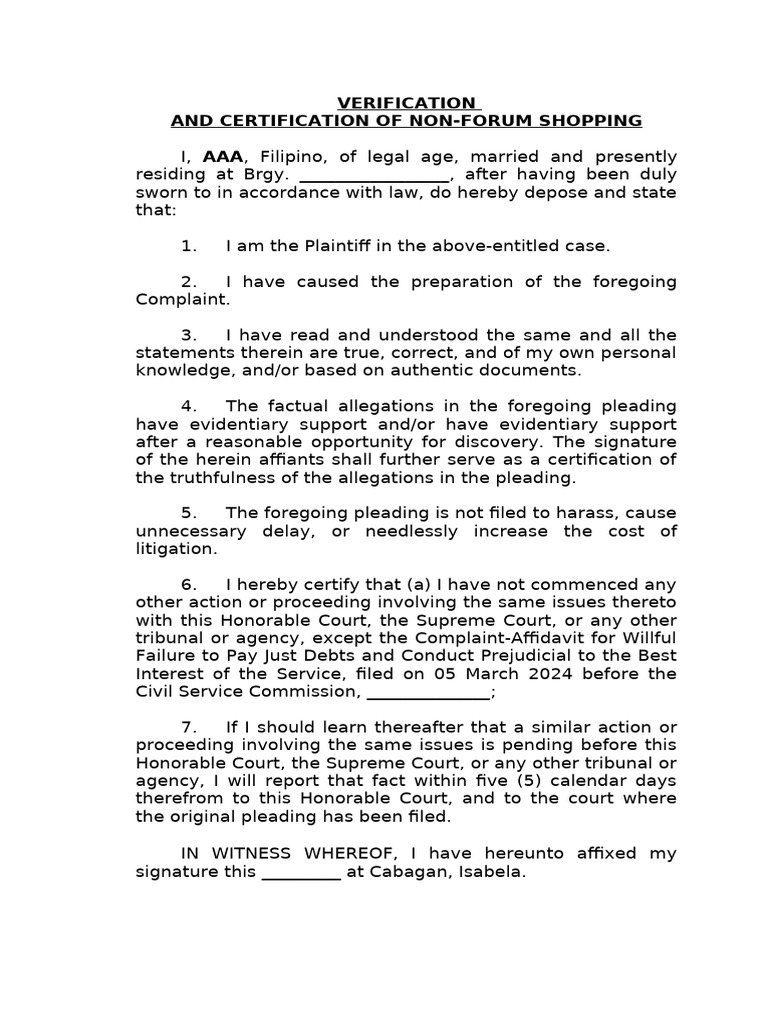 Pending Case Verification Affidavit | PDF | Social Science | Law