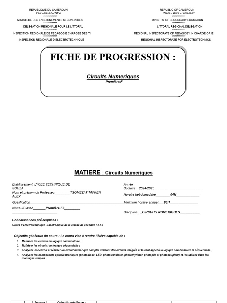 Fiche de progression en circuits numériques | PDF | Logique ...