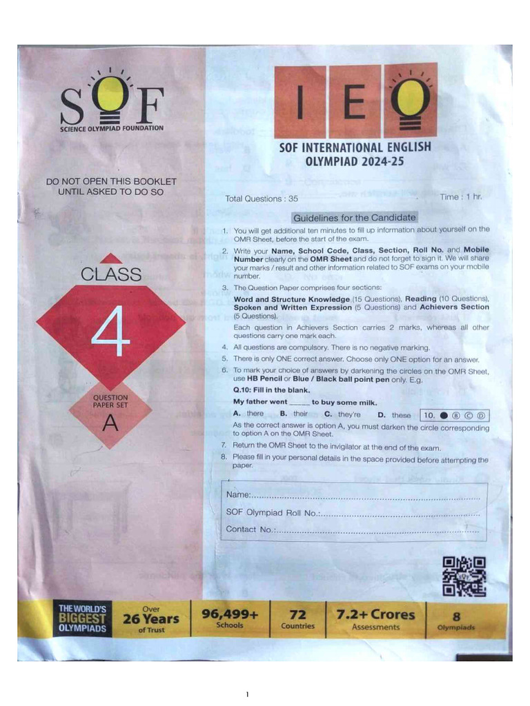 Class 4 IEO 2024-25 SetA | PDF