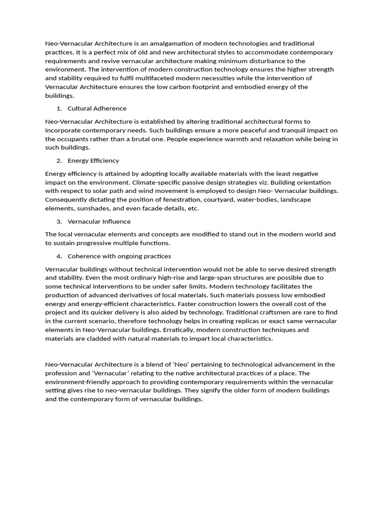 Neo Vernacular Architecture | PDF