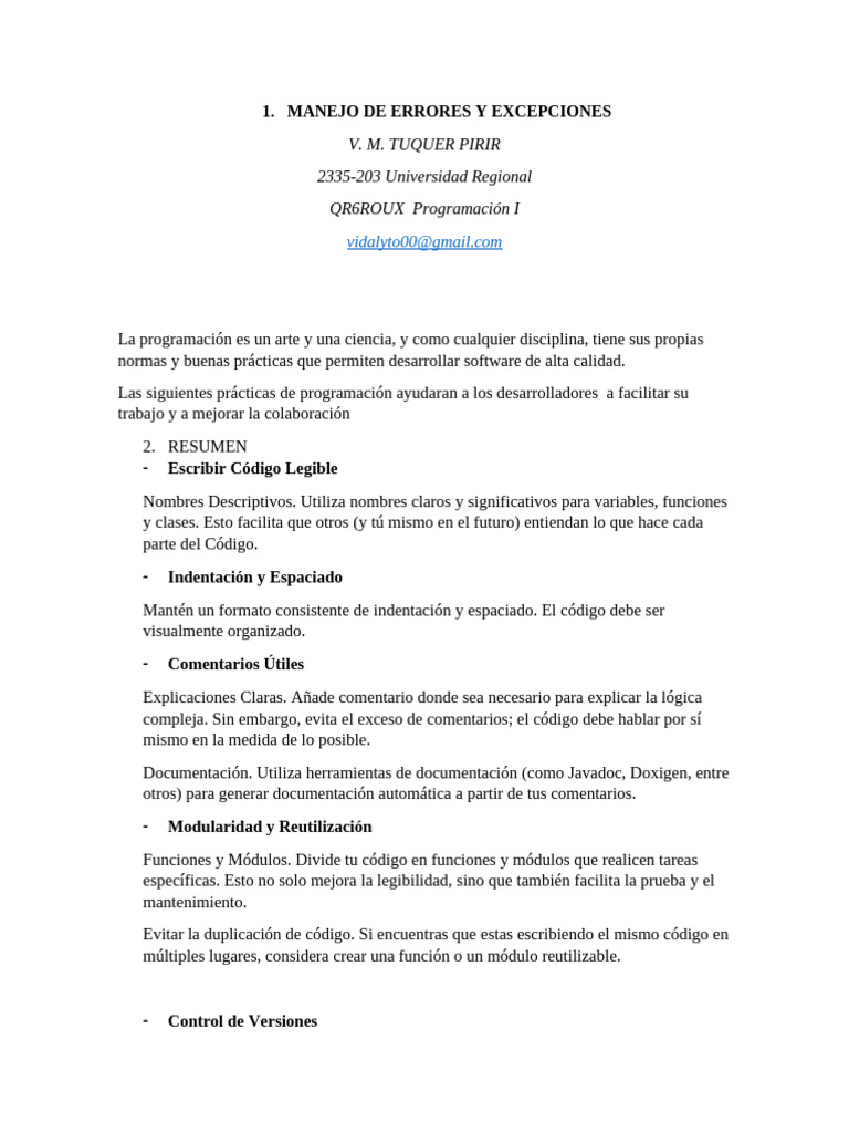 Manejo de Errores y Excepciones | PDF | Lenguaje de programación | Software