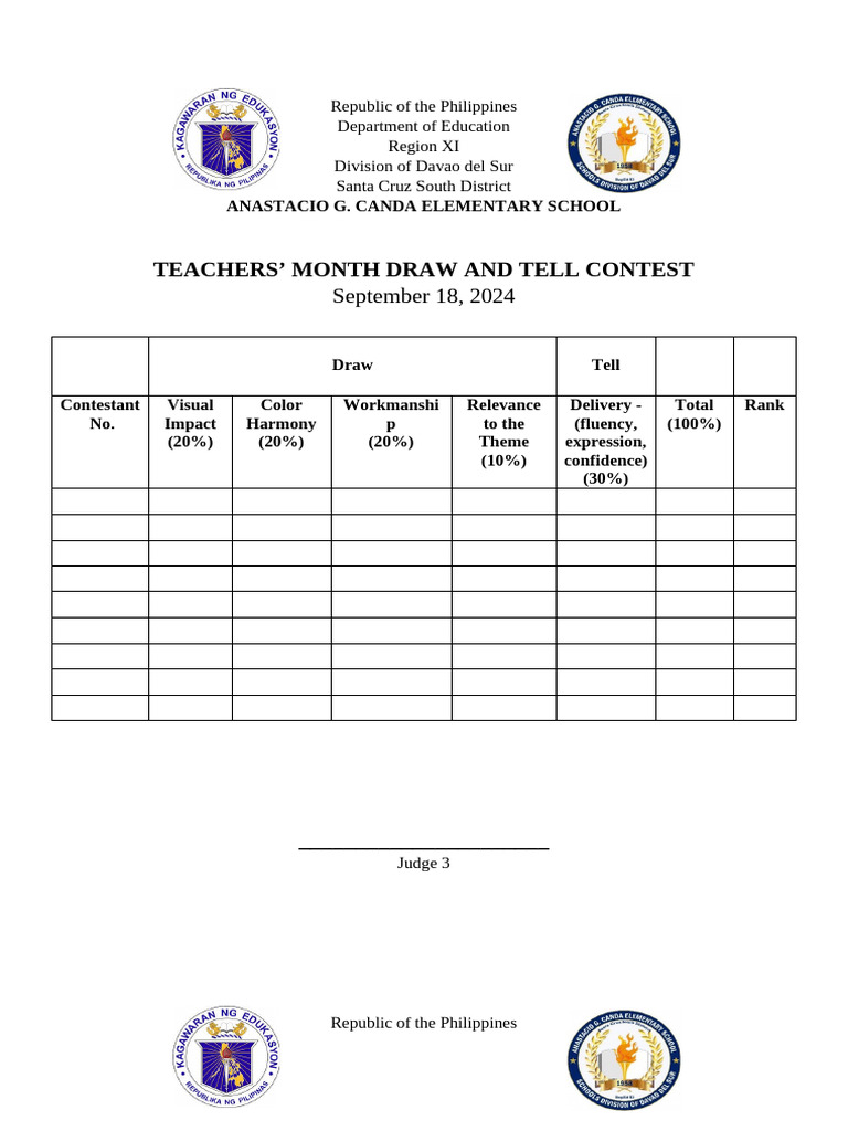 Draw and Tell Contest Judge Paper | PDF