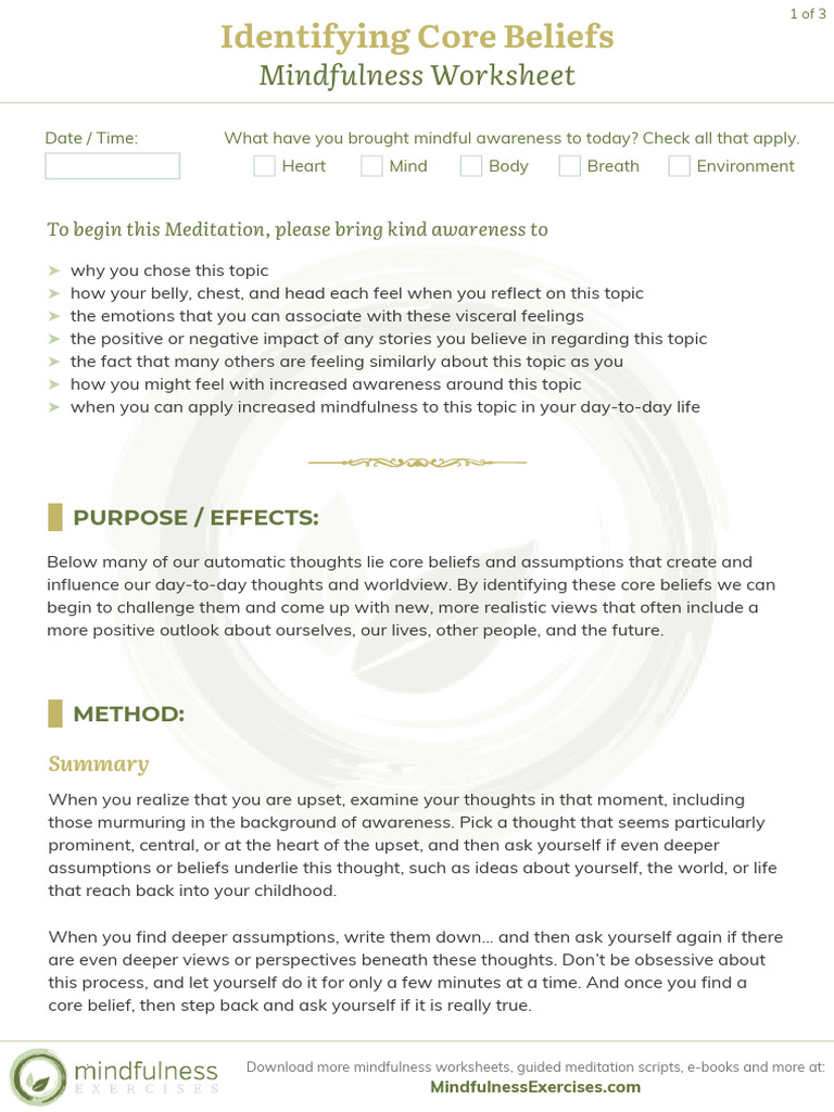 Identifying Core Beliefs | PDF