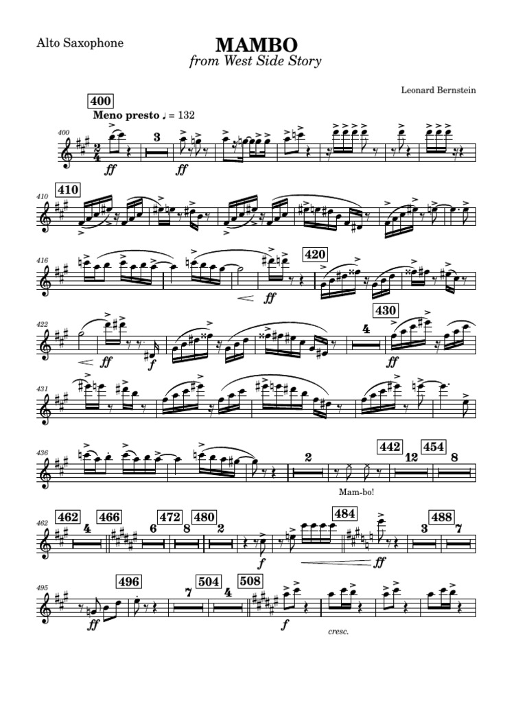 Leonard Bernstein - Mambo From West Side Story-Alto Saxophone | PDF