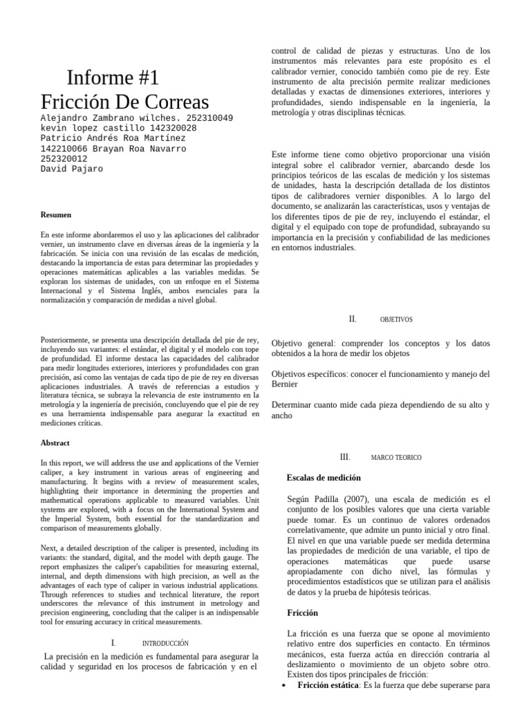 informe friccion de correas R | PDF