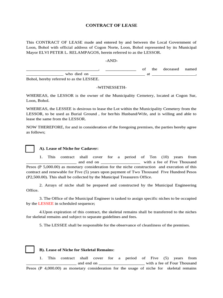 Cemetery Lease Agreement Details | PDF | Lease | Home & Garden