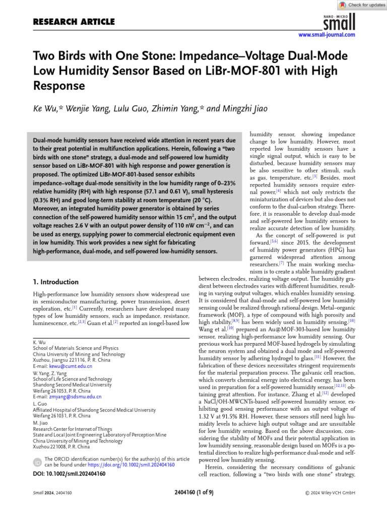 Two Birds With One Stone Impedance-Voltage Dual Mode Low Humidity ...