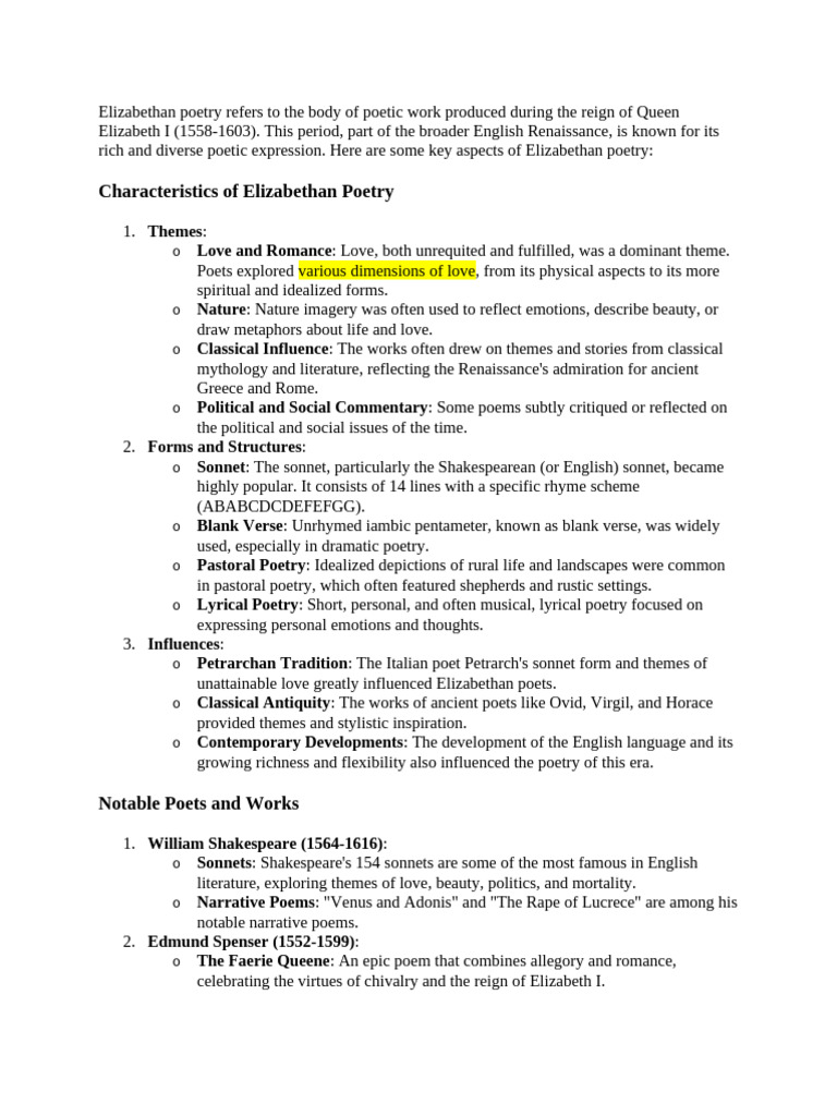 Elizabethan Poetry | PDF