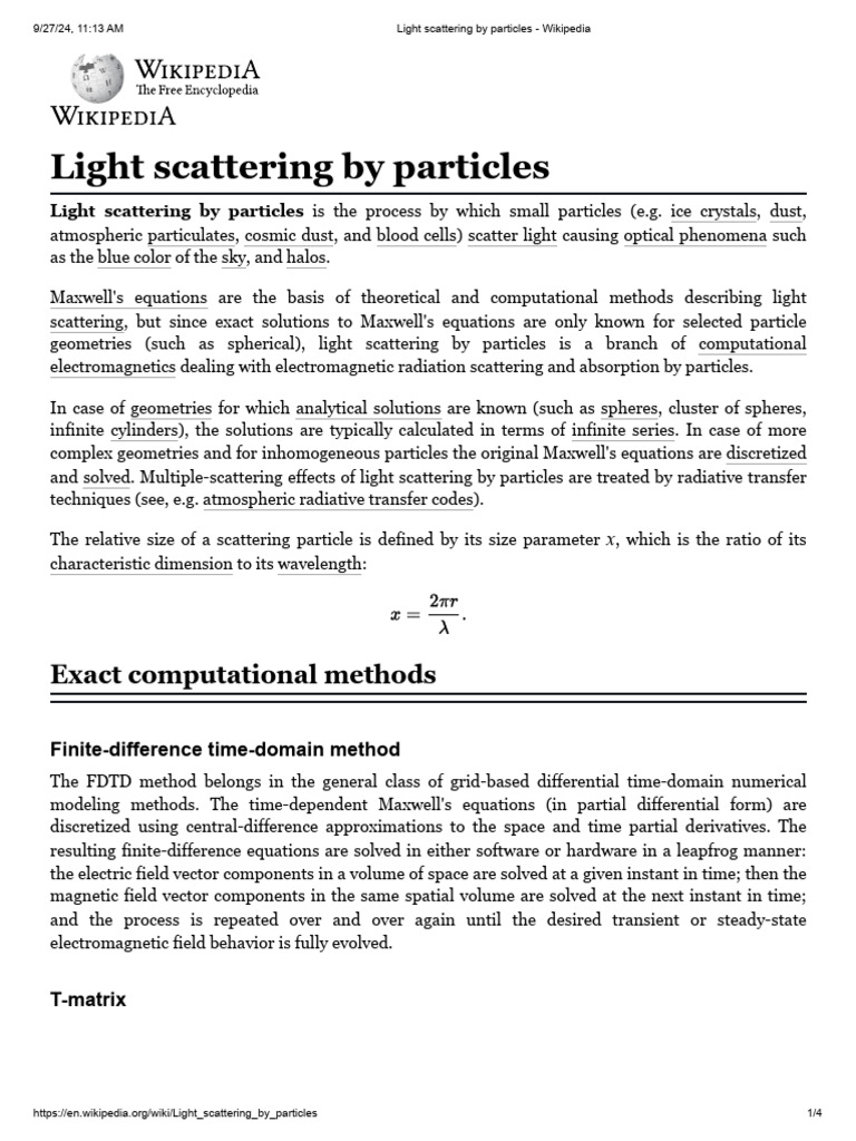 Light Scattering by Particles - Wikipedia | PDF