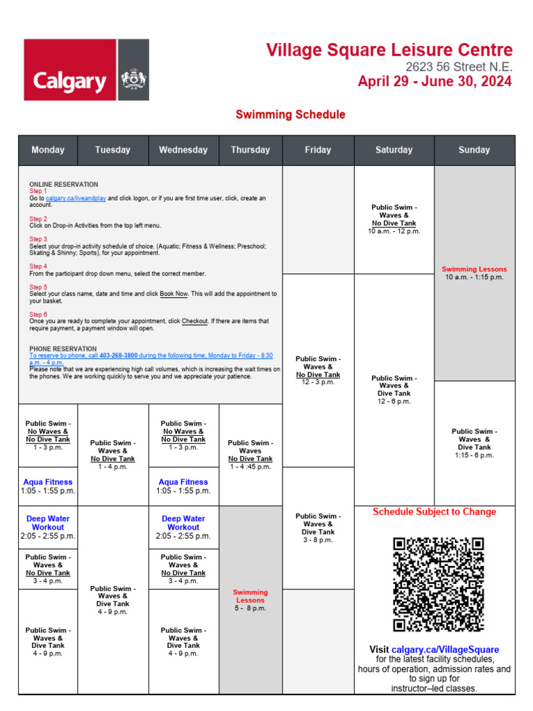 Village Square Leisure Centre Schedule | PDF