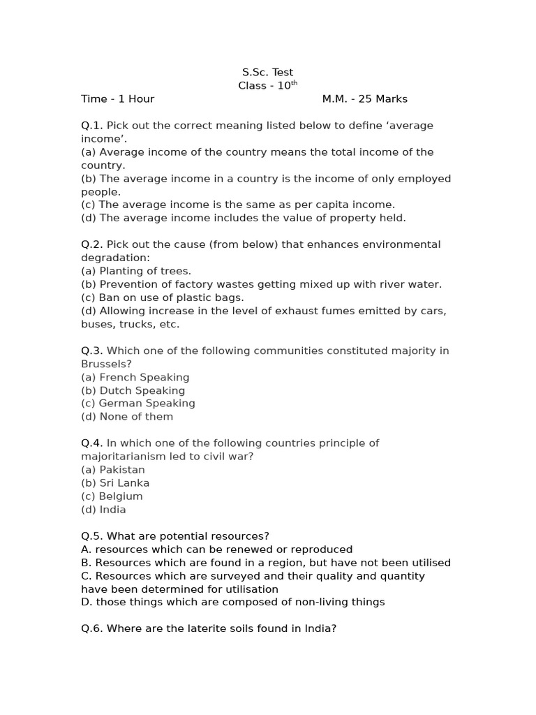 Class 10th Test 31st May SSC | PDF