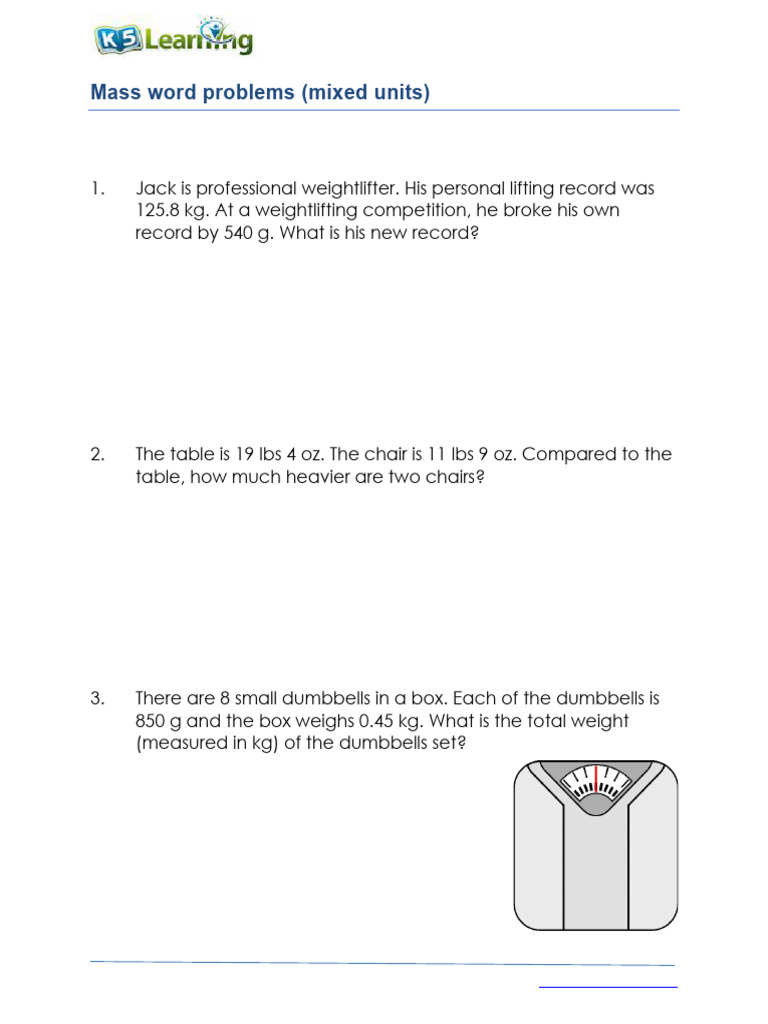 Grade 5 Mass Word Problems C | PDF