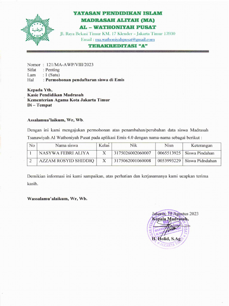 PERMOHONAN EMIS MA AWP | PDF