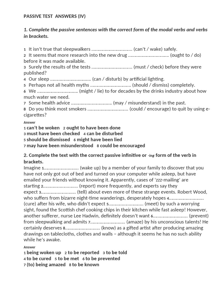 PASSIVE TEST 25min With Answers | PDF