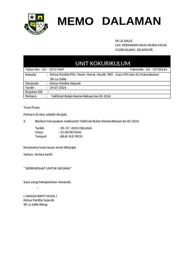 Memo Taklimat Bulan Kemerdekaan | PDF
