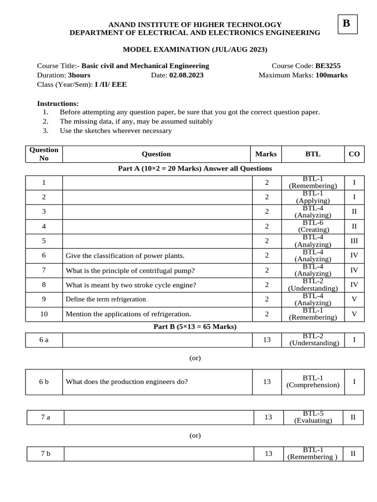 Model - EEE SET B - QP | PDF
