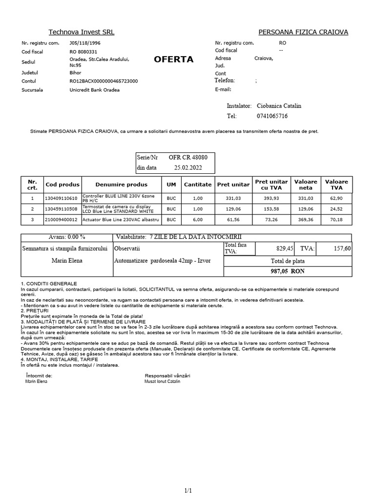 OFR CR 48080-Oferta Automatizareapardoseala 42mp Izvor - Client Ciobanica Catalin | PDF