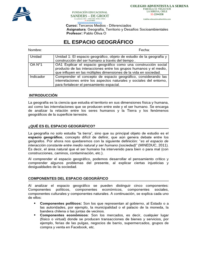 GUIA 2. Espacio Geografico | PDF