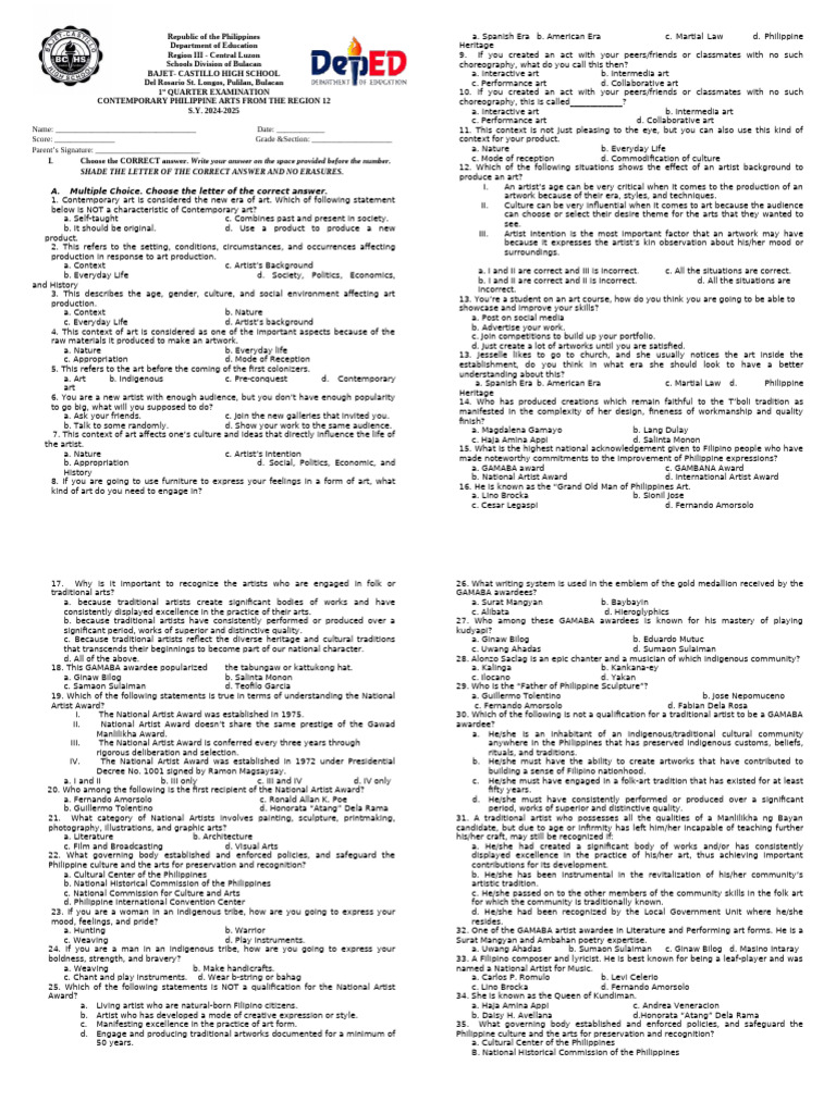 CPAR - EXAM 1st Quarter Final | PDF