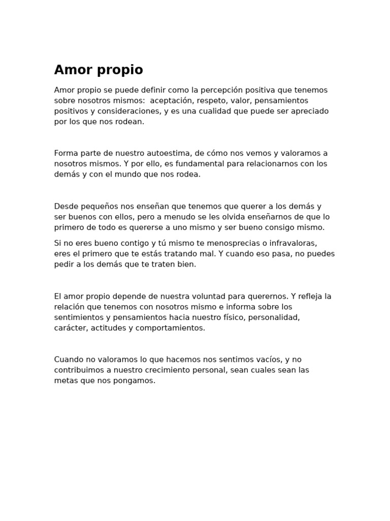 Importancia del Amor Propio | PDF | Crecimiento personal y profesional ...