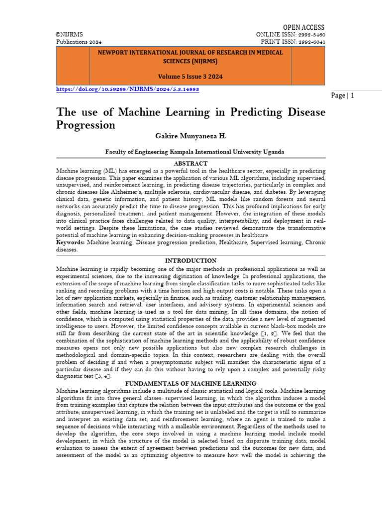 The Use of Machine Learning in Predicting Disease Progression (WWW ...