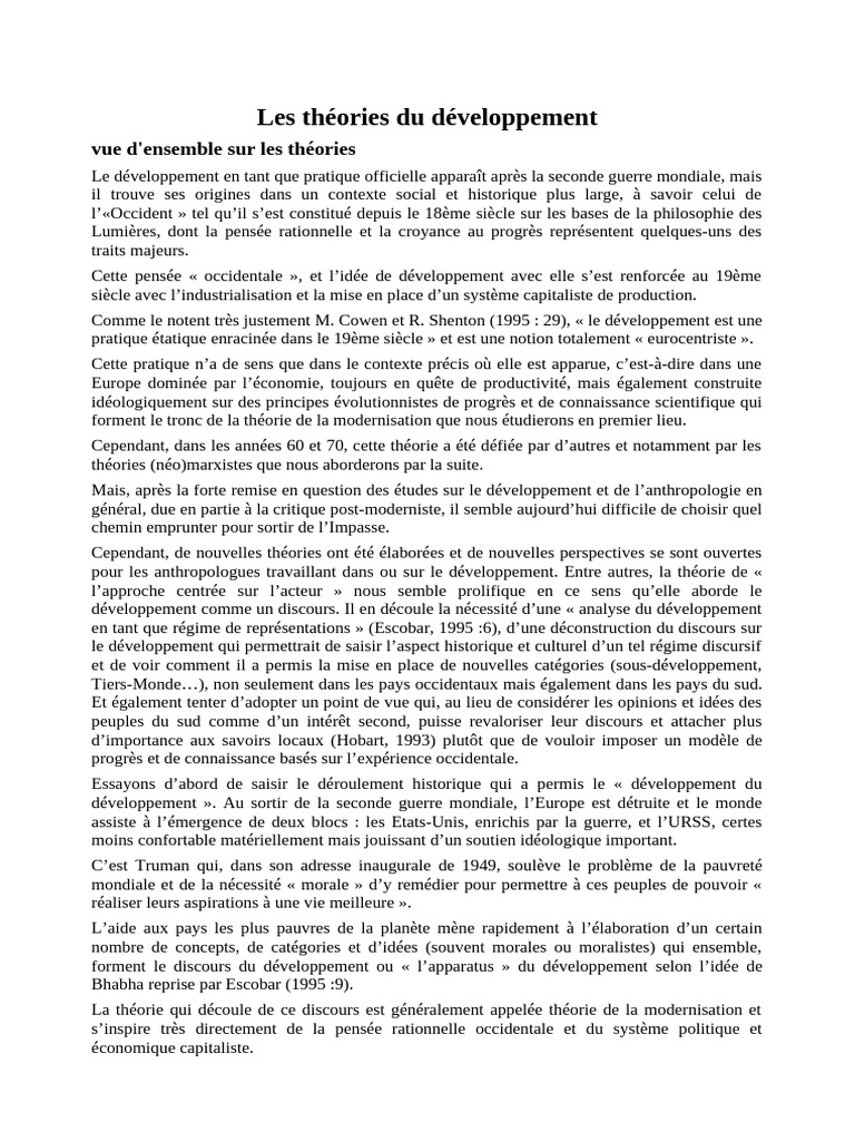 Les Theories Du Devpt | PDF