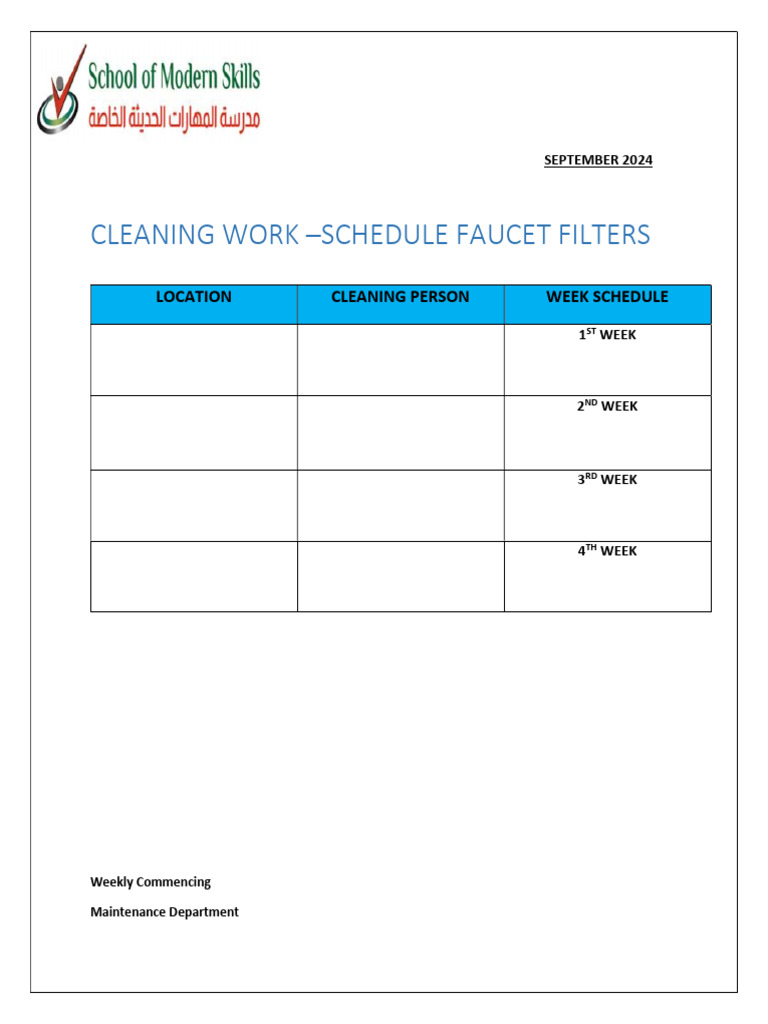Cleaning Work - Schedule Faucet Filters | PDF