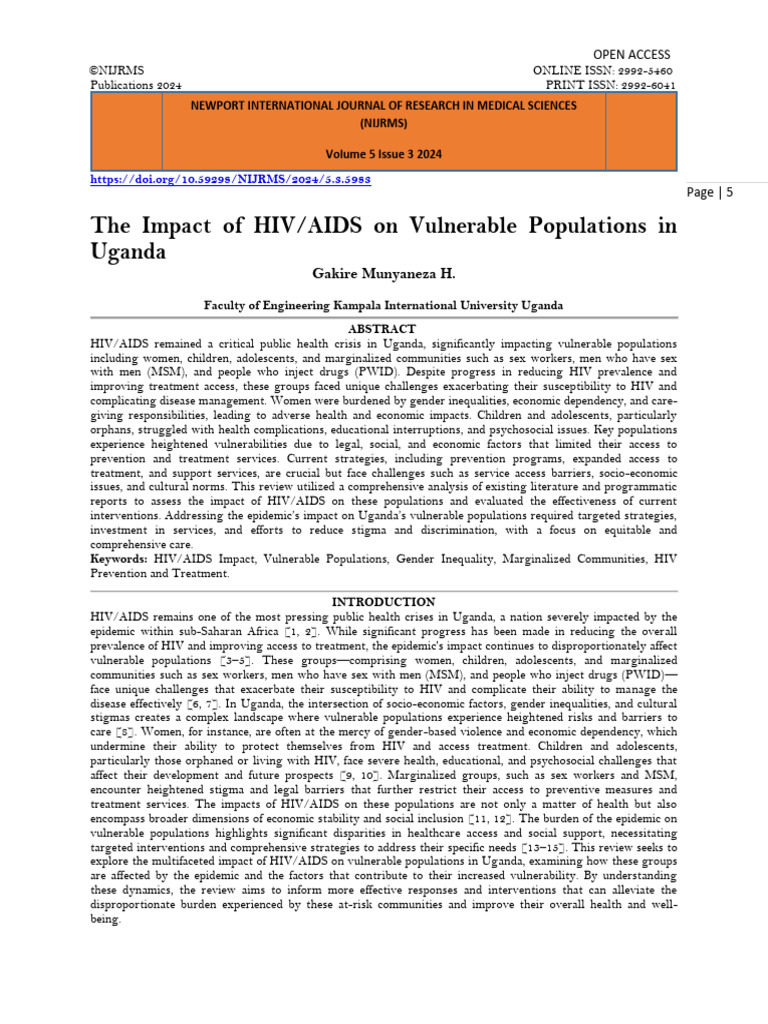 The Impact of HIV/AIDS On Vulnerable Populations in Uganda (WWW - Kiu.ac - Ug) | PDF | Hiv/Aids ...