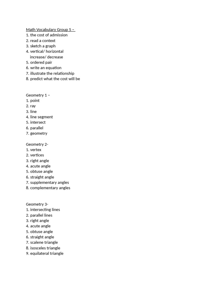 Math Dictation List | PDF