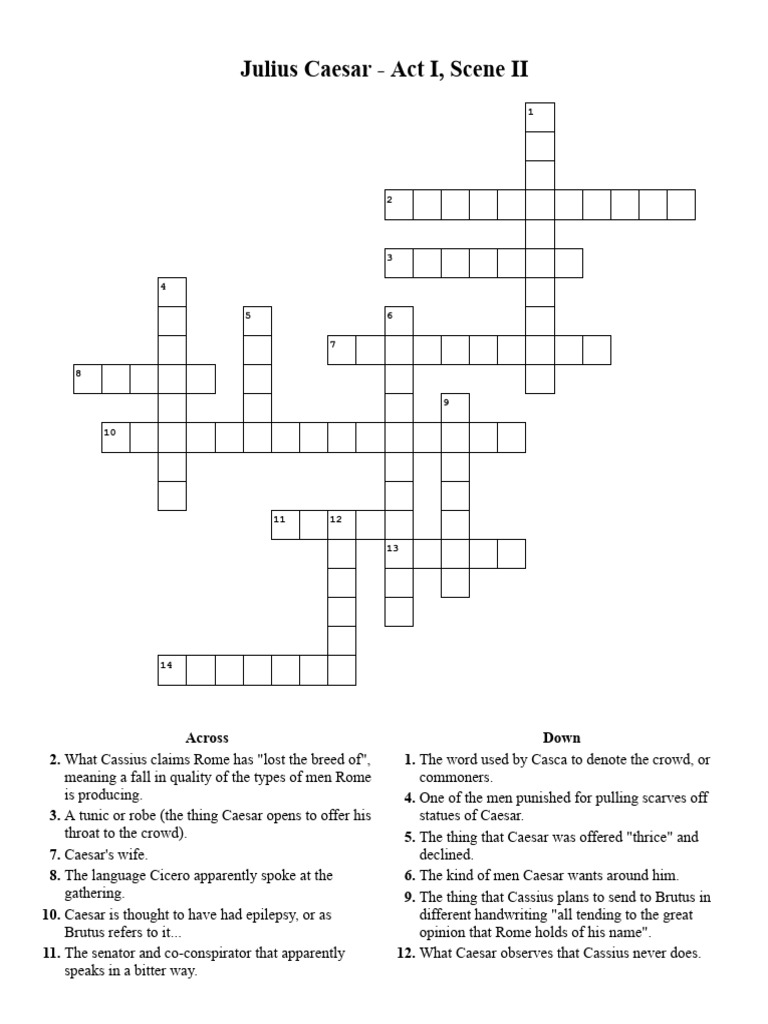 Crossword Julius Caesar Act I Scene II | PDF