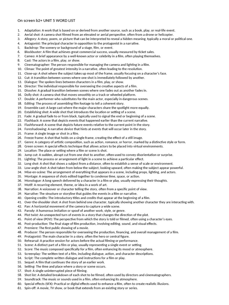 On Screen b2 Unit 5 Word List | PDF