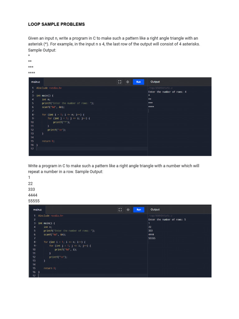 C Programming Loops and Switch Practice Sheet | PDF C Programming Loops and Switch Practice Sheet | PDF