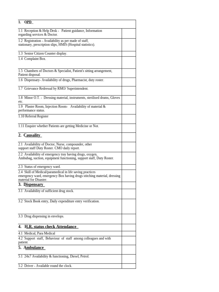 Hospital Daily Operations Checklist | PDF | Health Sciences | Medicine