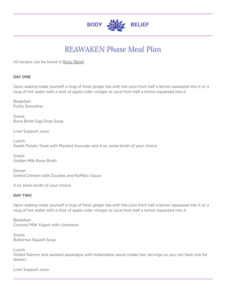 BB - Reawaken Phase Meal Plan | PDF